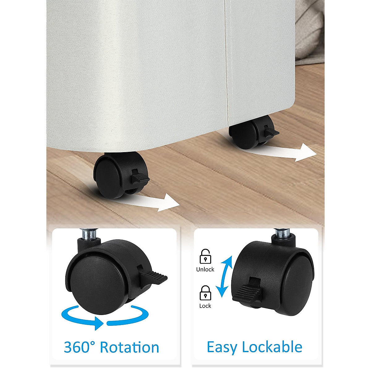 efluky Laundry Hamper with Wheels, Rolling Laundry Hamper with Lid and Removable Bag, Collapsible Dirty Clothes Hamper with Wheels for Laundry Room, Bedroom & Bathroom, 100L (26.4 Gallon) Beige