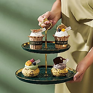 Tosnail Set of 2 Porcelain Cupcake Stand Ceramic Dessert Stand Tiered Serving Trays with Gold Rod, 3 Tiers and 2 Tiers Cake Stand Party Serving Trays Fruit Pastry Holders for Wedding and Party