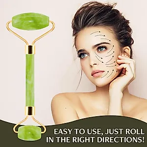 Disemot Jade Roller & Gua Sha Facial Tools, Natural Anti-Aging Jade Beauty Skin-Care Tool Face Roller to Rejuvenate Facial Skin Cooling, Slimming & Firming, Great as Stocking Stuffers