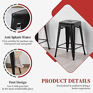 FDW Metal Bar Stools Set of 4 Counter Height Barstool Stackable Barstools 24 Inch Indoor Outdoor Patio Bar Stool Home Kitchen Dining Stool Backless Bar Chair