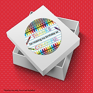 Crayon Thank You Birthday Party Sticker Labels, 40 2" Party Circle Stickers by AmandaCreation, Great for Party Favors, Envelope Seals & Goodie Bags