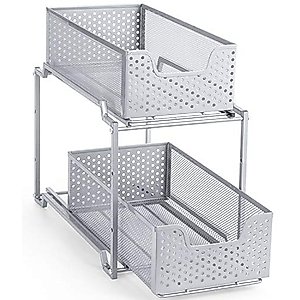 Bextsware Auledio Stackable 2 Tier Under Sink Cabinet Organizer with Sliding Storage Drawer, Silver