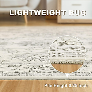 Area Rug Living Room Rugs - 8x10 Large Machine Washable Soft Farmhouse Boho Moroccan Floral Thin Rug Indoor Floor Carpet for Bedroom Under Dining Table Home Office Decor - Grey