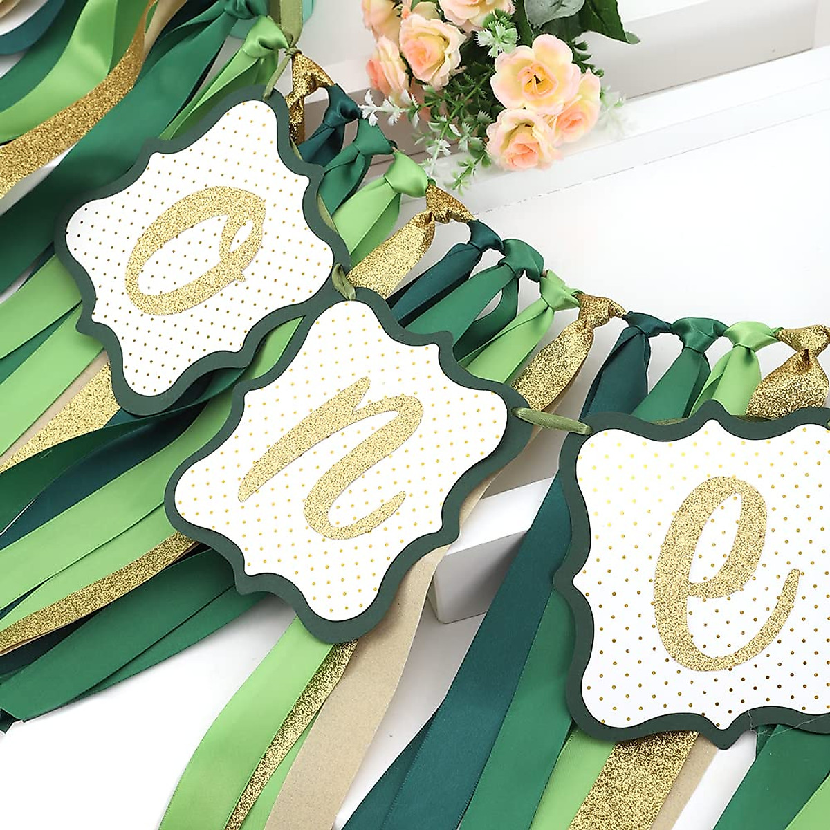 Wild One Birthday High Chair Banner - Boy Girl Jungle Theme Cake Smash Photo Shoot Backdrop - 1st Birthday Decor (WILD ONE GREEN)