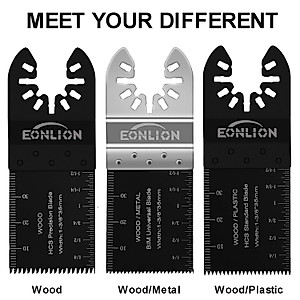 EONLION 50Pcs Metal Wood Oscillating Multitool Quick Release Saw Blades Kit Compatible with Fein Multimaster Porter Cable Black, Decker Bosch Dremel Craftsman Ridgid Ryobi Milwaukee Dewalt Rockwell