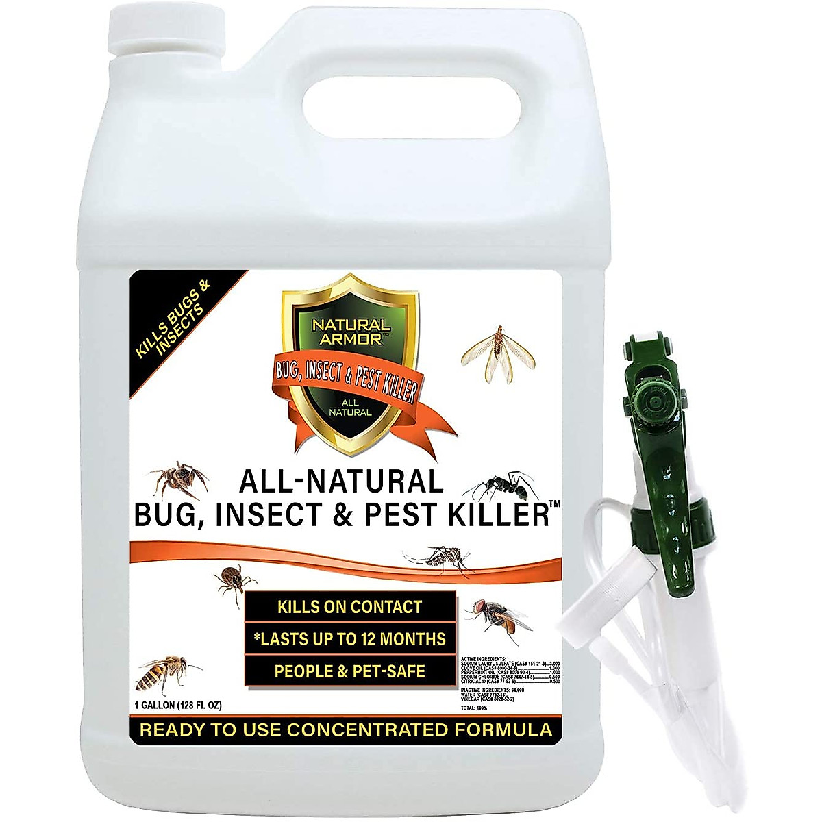 Natural Bug, Insect & Pest Killer & Control Including Fleas, Ticks, Ants, Spiders, Bed Bugs, Dust Mites, Roaches and More for Indoor and Outdoor Use, 128 oz Gallon Case of 4