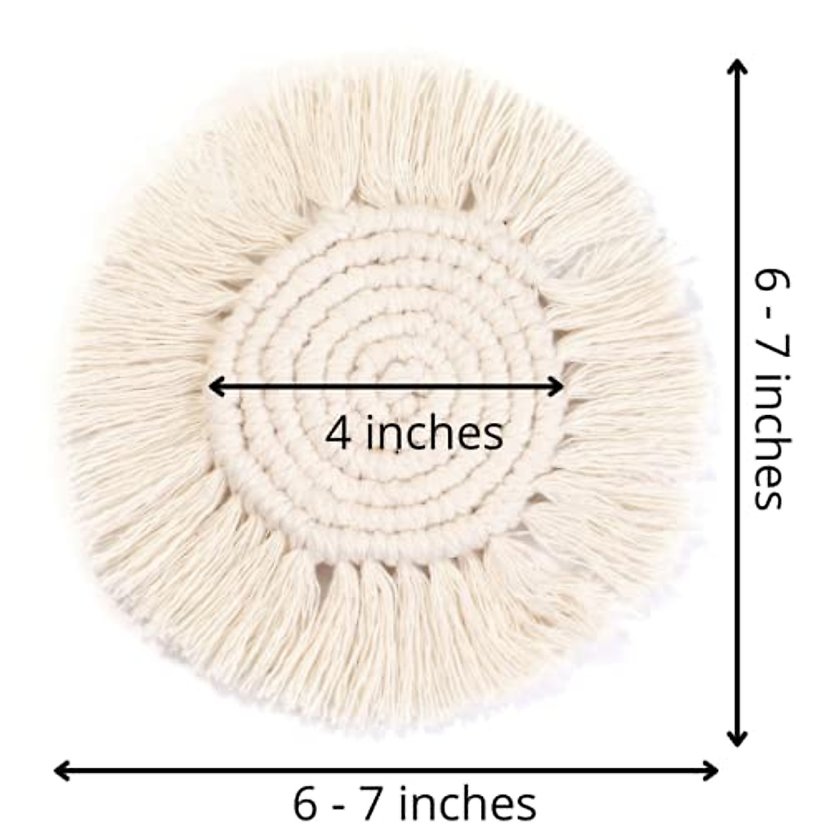 Saurya 100% Cotton Hand Knitted Bohemian Macrame Coasters for Table, Desk, Wall, Garden | Set of 2 | Moisture Absorbent | Protects Surface from Stains | Great for Gifting (Ivory)