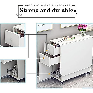 BytugI Drop Leaf Table, Movable Folding Dining Table, Multifunctional Extendable Kitchen Table, Round Edge, Storage with Drawer, for Dining Room, Kitchen (Black)(Color:Logs)