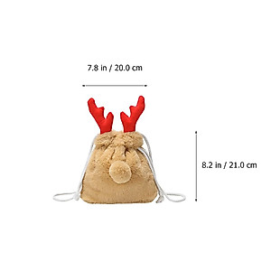 TENDYCOCO Crossbody Bag Faux Fur Purse Reindeer Antler Shoulder Bag Drawstring Bucket Purse for Women Girls