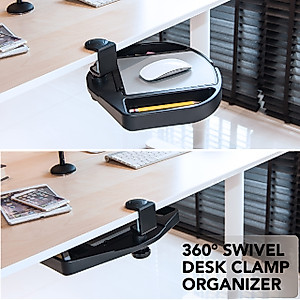 EHO Clamp-On Swivel Mouse Tray 360 Degrees Pencil Drawer Desk Organizer with Storage Space, Under Desk Storage for Pens, Paper Clips and More