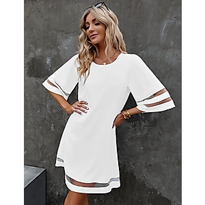 LookbookStore White Dresses for Graduation Shift Dress White Graduation Dress Women's Casual 3/4 Sleeve Dress for Women Summer Loose Tunic Wedding Guest Dresses Brilliant White Size L Size 12 14