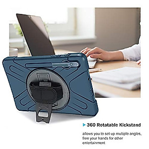 ProCase Galaxy Tab S8 2022 / Tab S7 2020 11 Inch Case (SM-X700/706/T870/T875) with S Pen Holder, Rugged Heavy Duty Shockproof Rotating Kickstand Protective Cover for Galaxy Tab S8 S7 11" -Moroccoblue