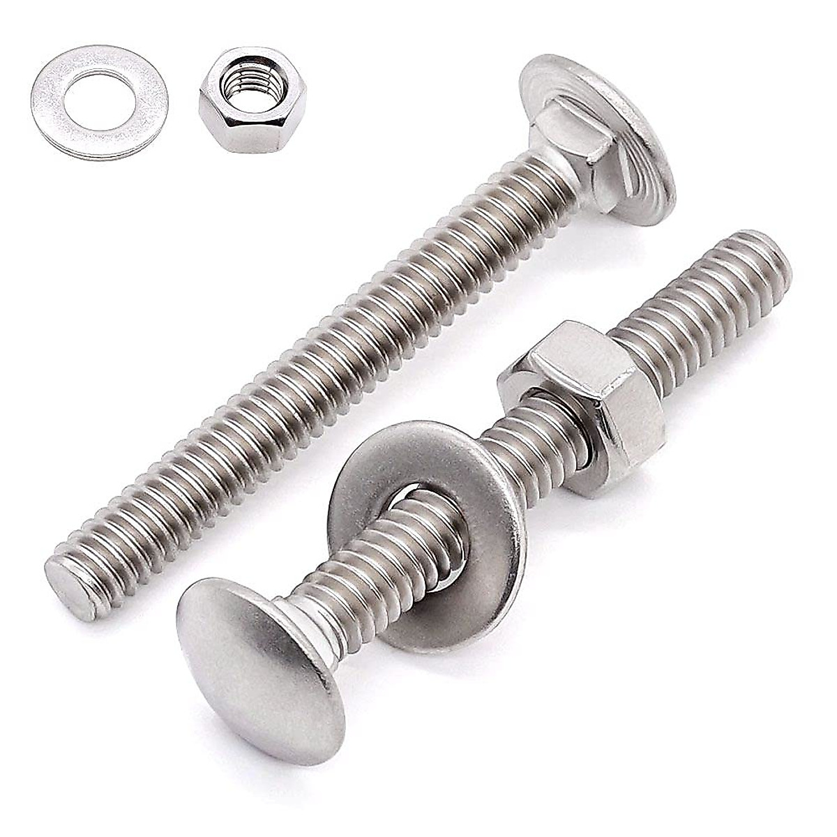 Glvaner (8 Sets) 5/16-18 x 2-1/2" Stainless Steel Carriage Bolts Screws Round Head Square Neck and Hex Nuts & Flat Washers 304 Stainless Steel 18-8 Full Thread Coverage
