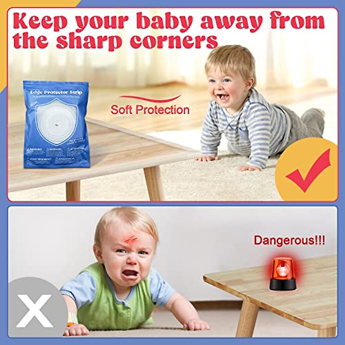 Edge Protector 100% Silicone, Soft Corner Protectors for Kids, Baby Proofing, 3.3ft Pre-Tape Adhesive Edge Guard for Kids Safety, Child Drawer Furniture Cabinet Bumper (0.6x0.6in(Width))