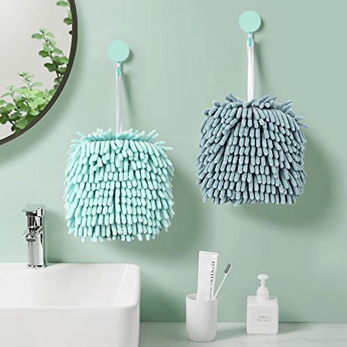 Emivery 6pcs Absorbent Chenille Hand Towel Fluffy Ball Towels with Hanging Loop Bathroom Microfiber Quick Drying Towels