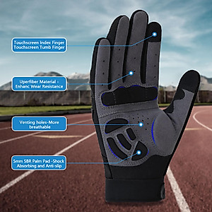 FIORETTO Mens Mountain Bike Gloves with 5MM Padded Knuckle Guard Touchscreen Cycling Gloves for MTB Racing Dirtbike Motocross Motorcycle Black Large