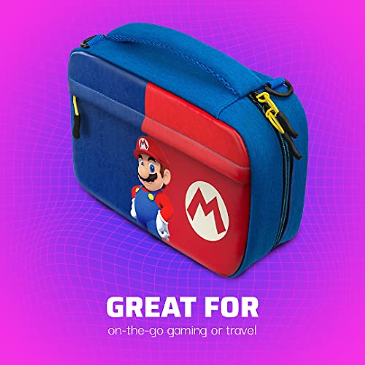PDP Messenger Case with Removable Shoulder Strap - Holds 14 Games & Console - Compatible with Nintendo Switch/ Lite/ OLED - Power Pose Mario