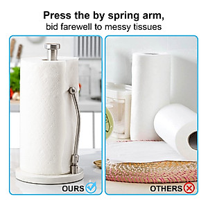 Kitchen Paper Towel Holder - LUKA Ceramic Weighted Base Modern Paper Towel Standing Fits Standard & Jumbo Rolls; Adjustable Spring Arm Upright Easy Tear Paper Towel Dispenser for Countertop Tables