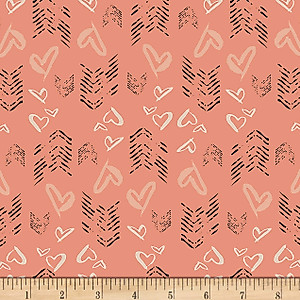 Art Gallery Fabrics Art Gallery Love Story Hearts Fletching Blush Fabric, Coral