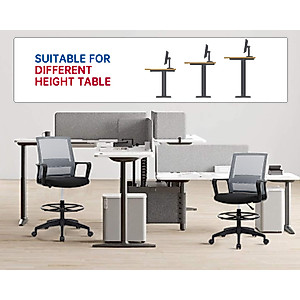 Office Chair Desk Chair Computer Chair Adjustable Height with Lumbar Support Arms Footrest Mid Back Swivel Rolling Mesh Drafting Chair for Adults Drafting Stool(Grey)