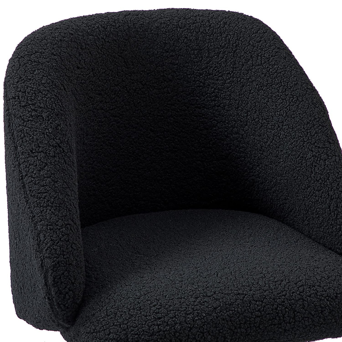 HULALA HOME Sherpa Home Office Desk Chair, Comfy Upholstered Adjustable Height Task Chair, Lamb Fleece Vanity Chair for Bedroom, Study Room, Black