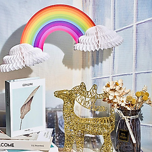 WILLBOND Rainbow Honeycomb Paper Centerpiece Rainbow Cloud Centerpieces No Crease Converting Rainbow Centerpieces for Christmas Birthday Party Tables Decoration(4 Pieces)