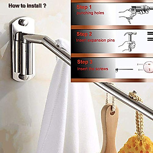 Adromy Folding Wall Mounted Clothes Hanger, Stainless Steel Clothes Holder Swing Arm Closet Drying Rack Clothing Hanging System Heavy Duty Closet Storage Organizer - Silver