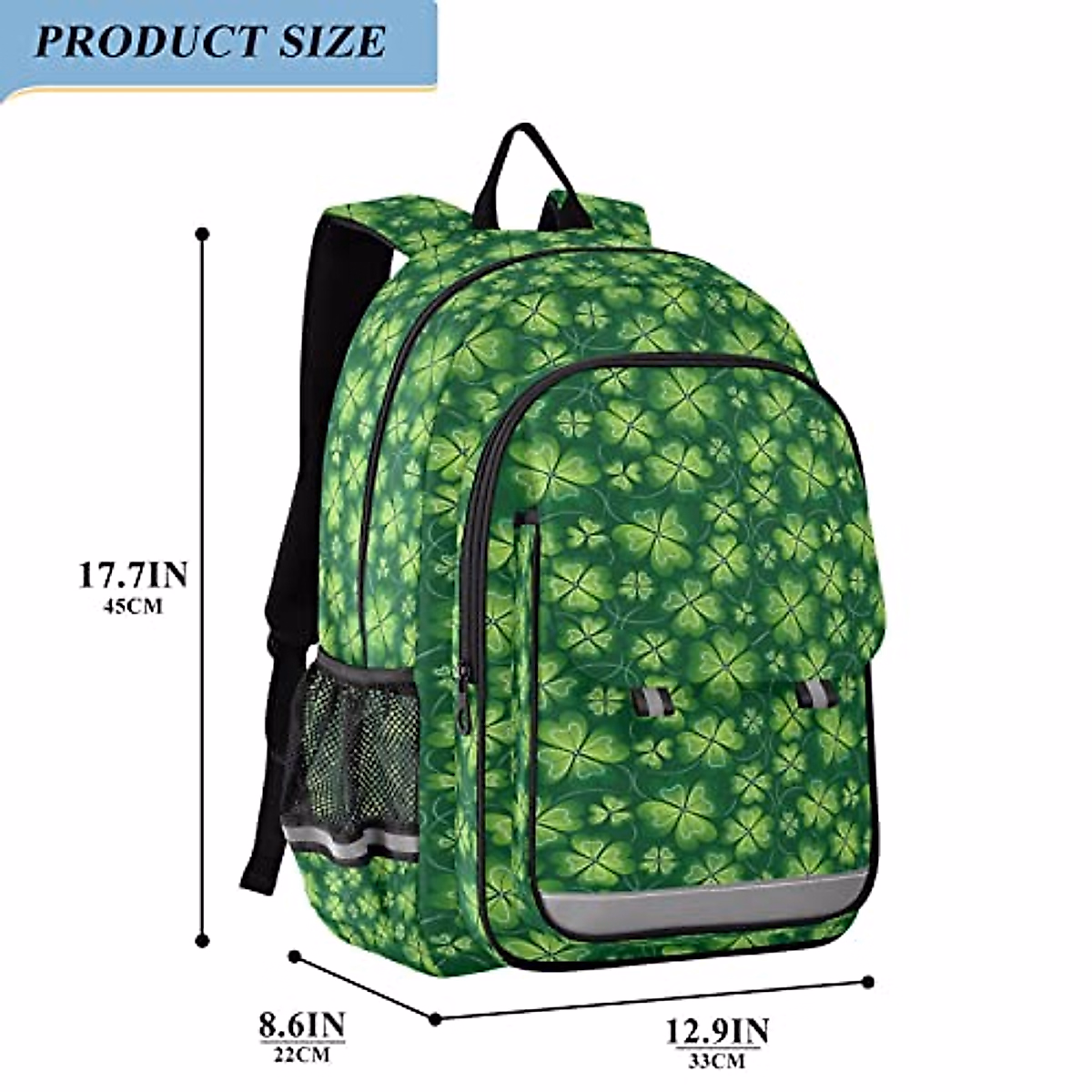 ALAZA Dark Green Clover St Patrick's Day Backpack Bookbag Laptop Notebook Bag Casual Travel Trip Daypack for Women Men Fits 15.6 Laptop
