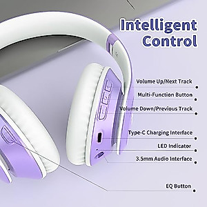 Uliptz Wireless Bluetooth Headphones, 65H Playtime, 6EQ Sound Modes, HiFi Stereo Over Ear Headphones with Microphone, Foldable Bluetooth 5.3 Headphones for Travel/Office/Cellphone/PC (Purple)
