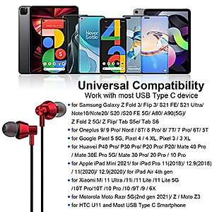 USB C Headphones, USB Type C Earbuds Stereo Bass Wired Earphones with Mic for iPad 10 Mini Pro Air 2022 Samsung S23 S22 Ultra Galaxy Z Fold 4 Flip 3 S20 S21 Google Pixel 7 Pro 6 OnePlus 11 10T 9 Pro 8