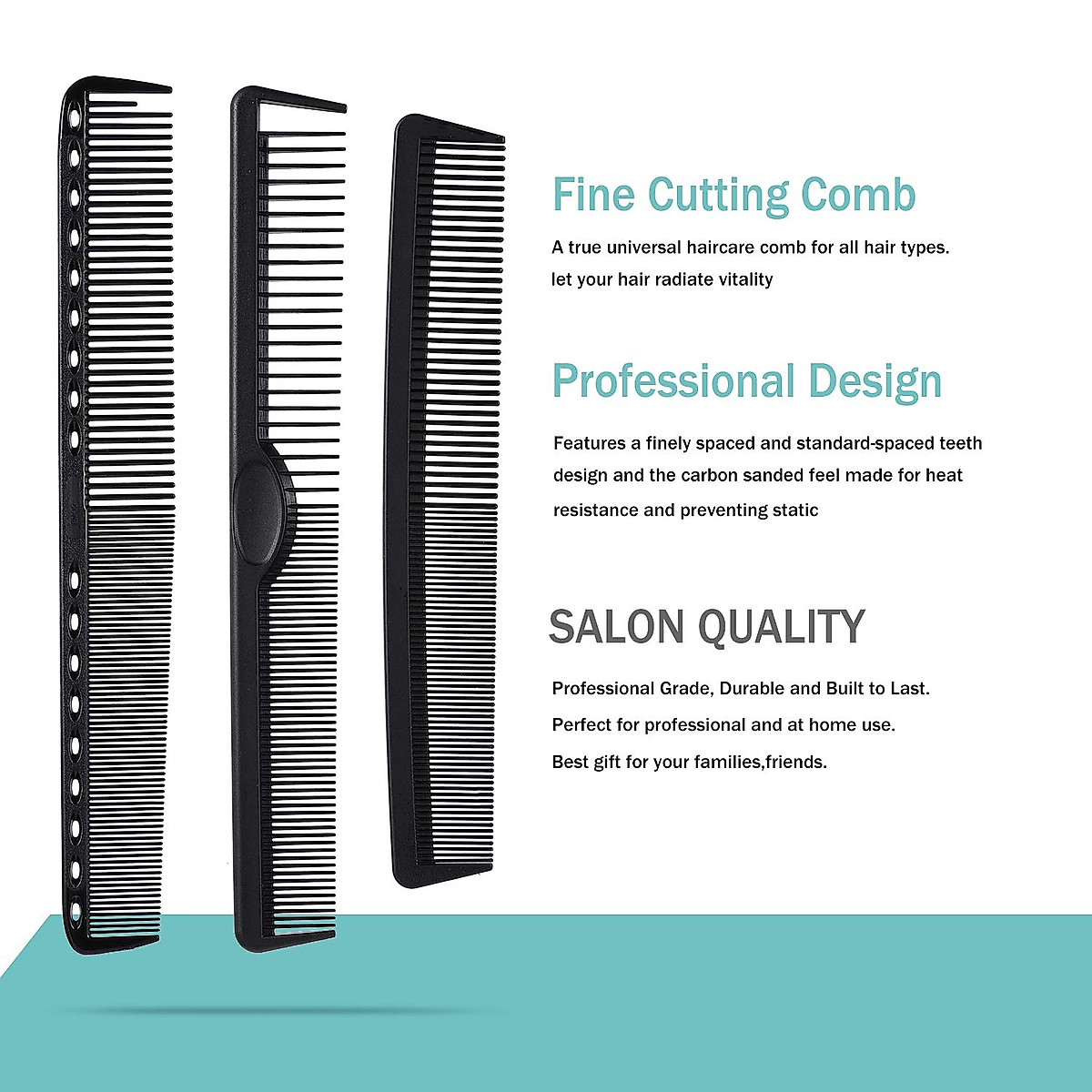 6 Pieces Carbon Fiber Hair Combs Set, General Styling Grooming Comb, Anti Static Heat Resistant Hairdressing Comb, Fine and Wide Tooth Hair Barber Comb, Rat Tail Comb