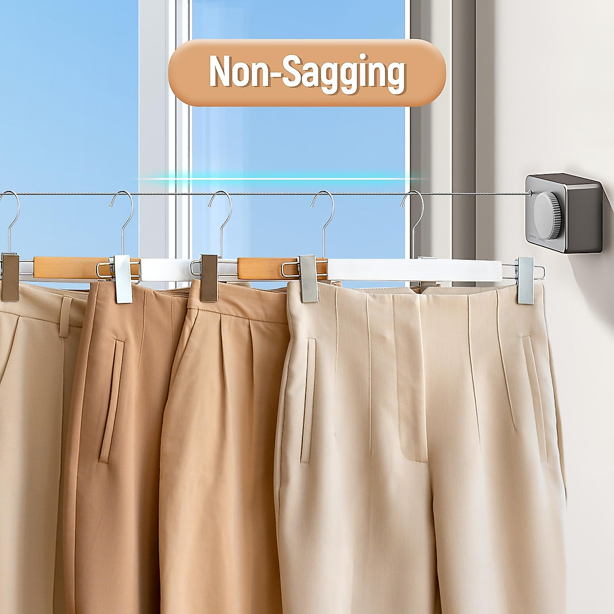 LeeQinersw Clothes Line Retracting Indoor - Non-Sagging Retractable Clothesline Indoor, Portable Laundry Clothes Drying Line for Small Space Balconies, Bedroom, Bathroom