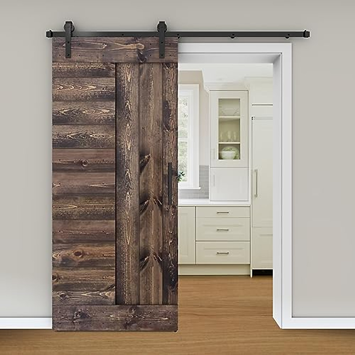 Sliding Barn Door 36 in x 84 in, Made-in-USA, Customizable Solid Wood Barn Door Included 6.25ft Hardware Kit and Pull Handle, Easy Assembly Dark Brown, Rosaic Series