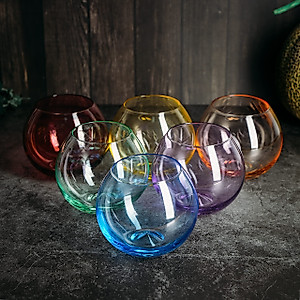 Colored Wine Glass Set, Large 12oz Bubble Glasses Set of 6, Unique Italian Style Tall for White & Red Wine, Water, Margarita Glasses, Color Tumbler, Gifts, Viral Beautiful Glassware (Stemless Wide)