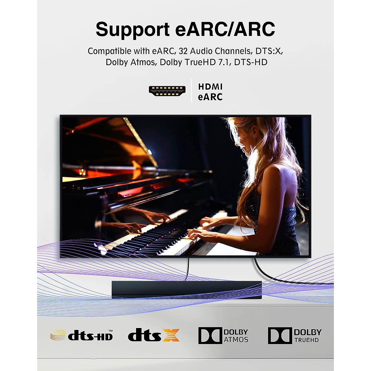 Silkland 8K HDMI ARC/eARC Cable 2.1 for Soundbar 3.3ft, 8K@60Hz, 4K@120Hz Ultra High Speed HDMI Cord Dolby Atoms 48Gbps, HDR10 HDCP 2.2&2.3 Compatible for Vizio Samsung Bose Sound bar, UHD TV,Blu-ray