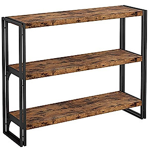 IRONCK Bookshelf Industrial 3 Shelf Bookcase, Wood Storage Shelf with Metal Frame for Living Room, Vintage Brown