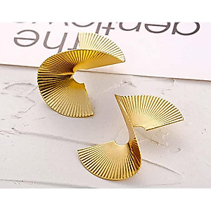 Bmadge Gold Geometric Earrings Exaggerated Statement Earrings Punk Stylish Sectored Twisted Earring Jewelry for Women