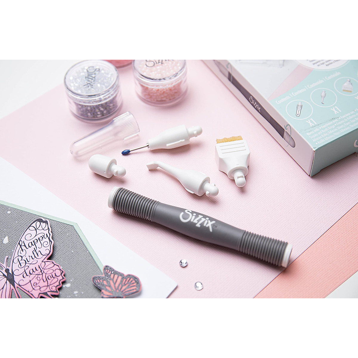 Sizzix Sticky Pick Up & Push Craft Set Tool Perfect for Intricate Papercraft, Cardmaking, Model Parts, Diamond Art, Sequins & More, One Size, White/Grey