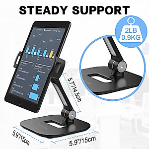 AboveTEK Aluminum iPad Stand, Foldable 360 Swivel Tablet Stand for Kitchen, Bedside, Office, POS, Showroom, Reception, Black
