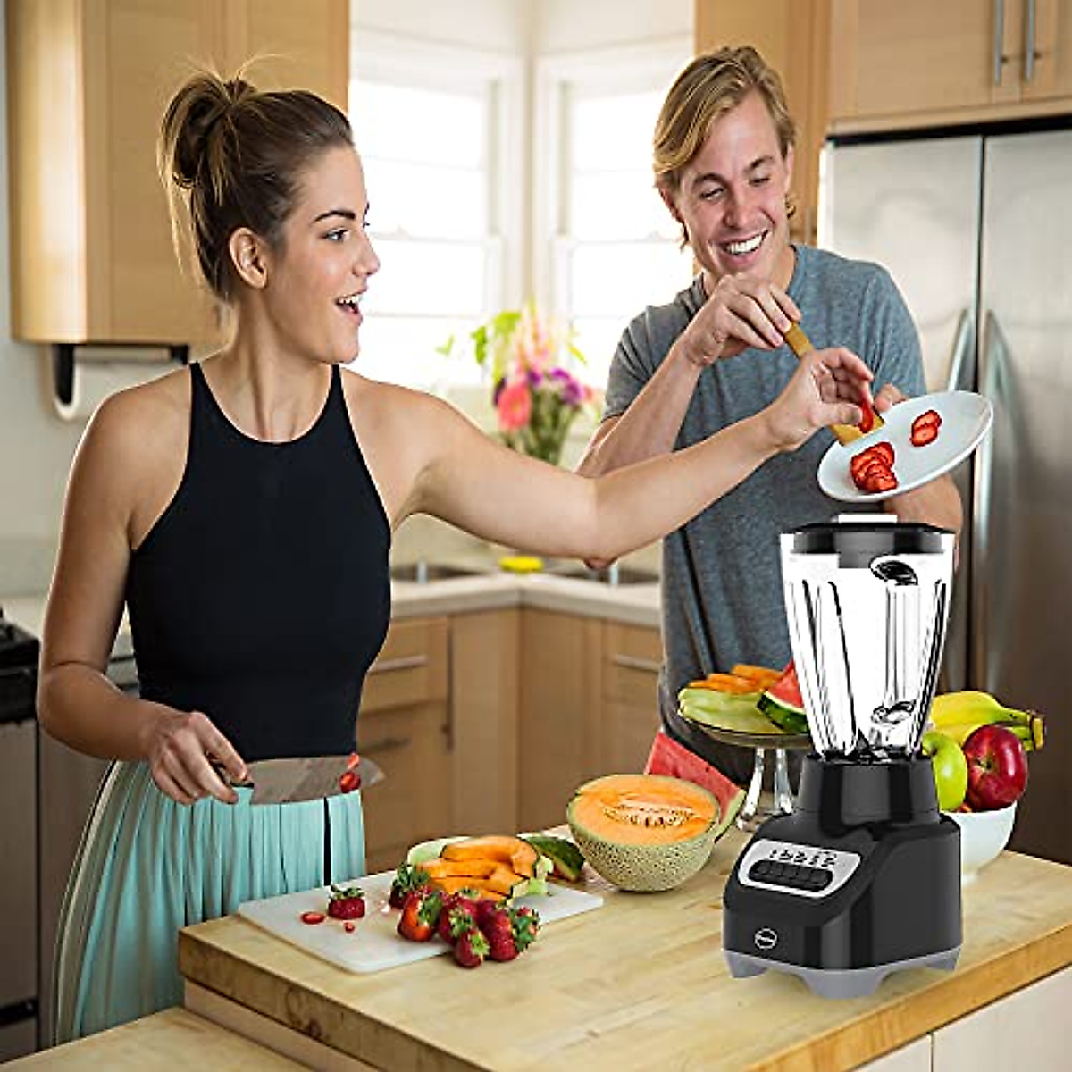 iCucina Countertop Smoothie Blender for Kitchen with 48 oz Glass Jar, 700W Professional Glass Blender for Shakes and Smoothies, Frozen Fruits, Baby Foods, 12-Speed for Mix, Puree, Ice Crushing and Easy Clean, Black, Licuadoras