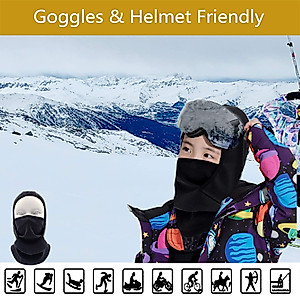 Kids Balaclava Ski Mask Windproof Fleece Neck Warmer Gaiter Winter Face Warmer for Cold Weather Boys Girls(2pcs Black+Navy)