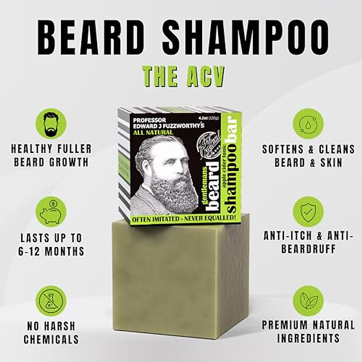 Professor Fuzzworthy's Beard Shampoo Bar - Tasmanian ACV - All Natural Ingredients - Tasmania Australia, 4.2 oz