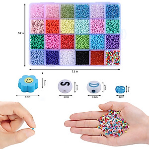 AnutriON 12000pcs 3mm Tiny Color Glass Seed Beads for Bracelets Making Kit and Smile Face Charm Beads Letter Beads for Friendship Bracelets Jewelry Making Necklaces and DIY Crafts Gifts