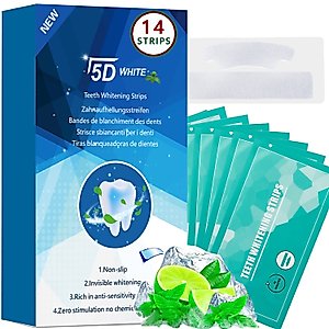 Teeth Whitening Strips, Enamel Safe White Teeth Whitening Kit, 5D Teeth Whitener for Sensitive Teeth Whitening, 30-Minute Express Whiting, Non-Toxic, 14 Pcs 7 Treatment (Each with 1 Upper / 1 Lower)