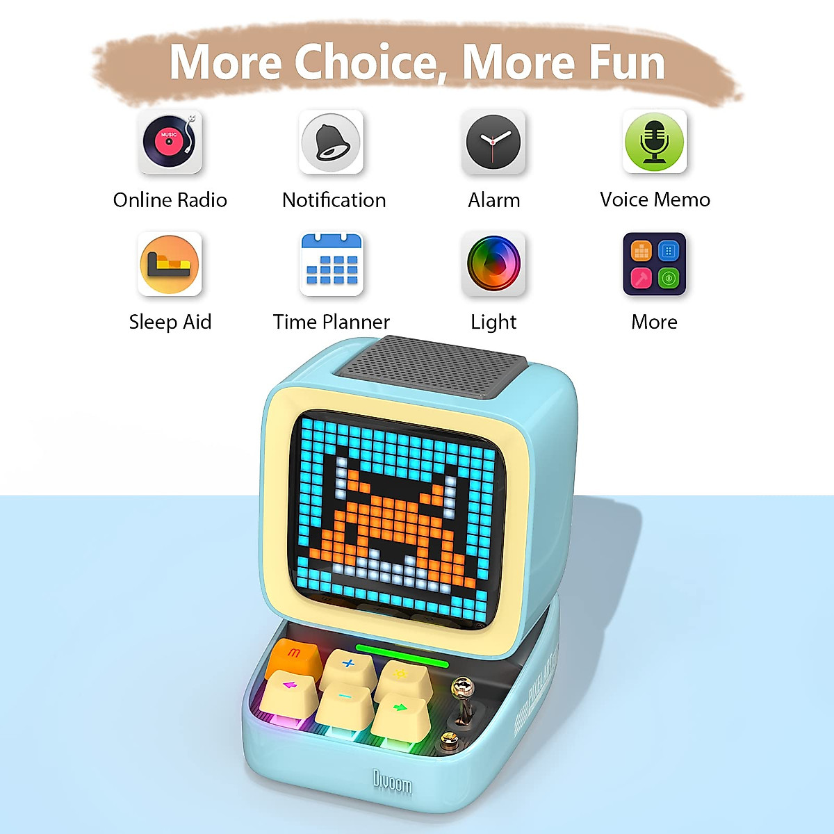 Divoom Ditoo Retro Pixel Art Game Bluetooth Speaker with 16X16 LED App Controlled Front Screen (Blue) …