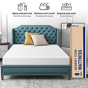 IULULU 8 Inch Full Size Memory Foam Mattress, Bed in a Box Green Tea Gel Infused Mattresses, Breathable Removable Quilted Cover, Medium Feeling, White