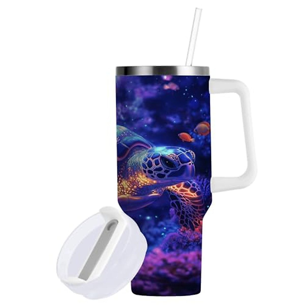 Slewiaeky Tumbler with Handle 40 oz Tortoise Turtle Sea Travel Mug with Lid and Straw Ocean Stainless Steel Vacuum Insulated Water Bottle Cup for Iced Tea Coffee Cold Beverages Cup Holder Friendly