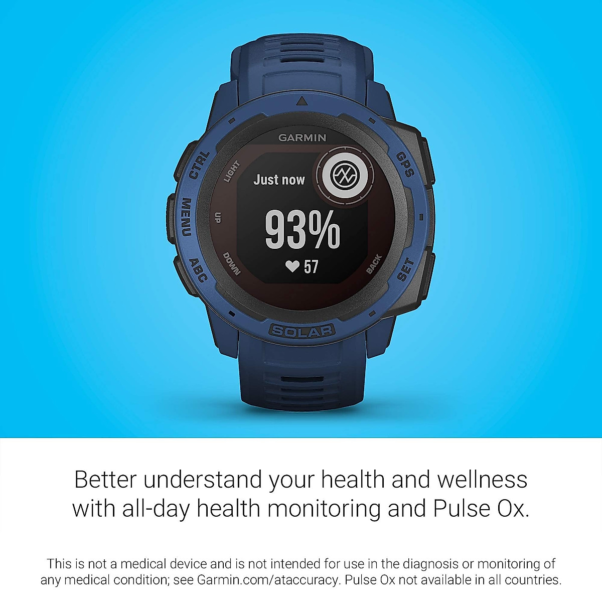 Garmin - Instinct Solar Rugged GPS Smartwatch 45mm - Tidal Blue (Renewed)