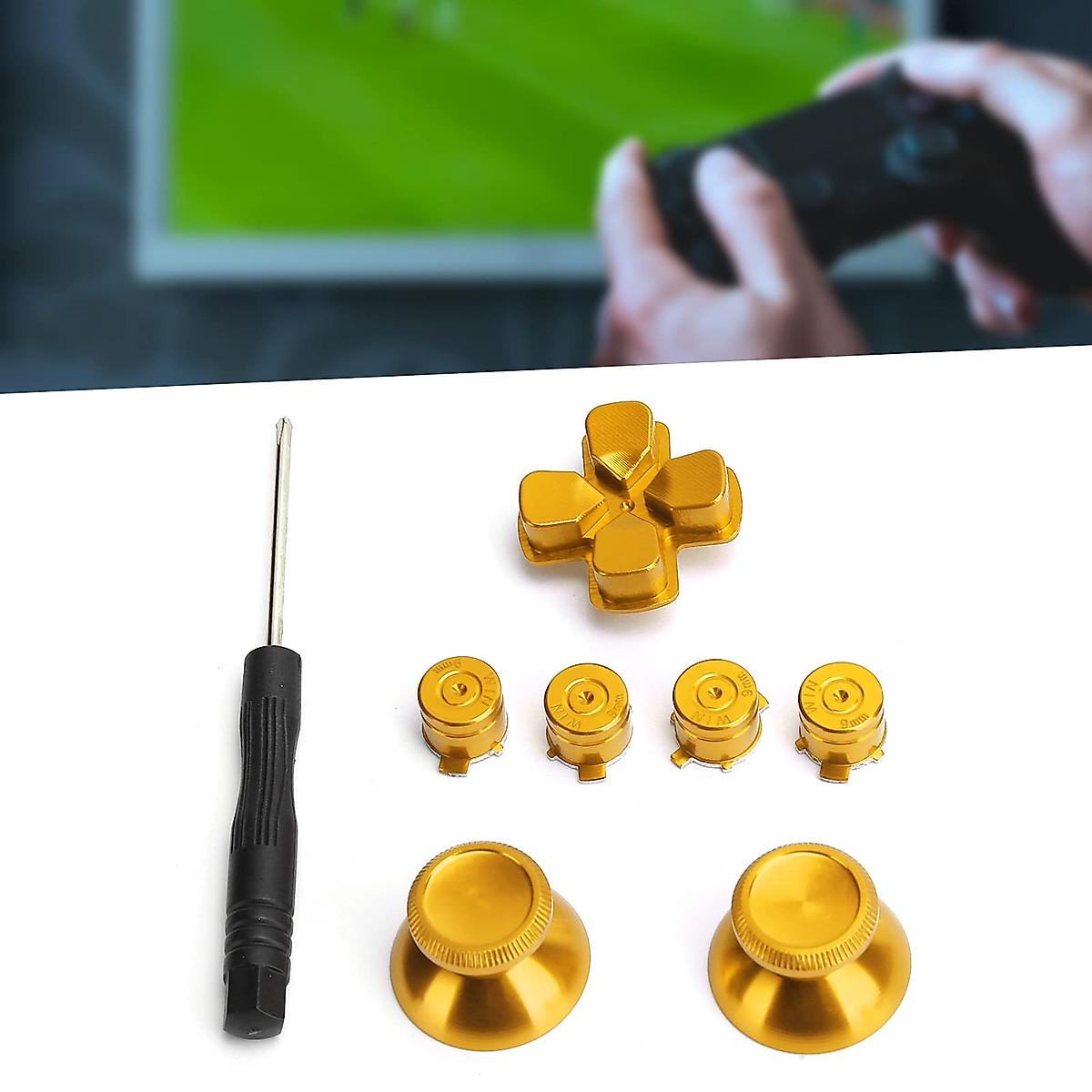 4 Pack Thumbstick,Simulates Grip Metal Aluminum Alloy Thumbsticks Analog Replacement for PS4 Gamepad Controller Joystick Replacement with Screwdriver(Yellow)