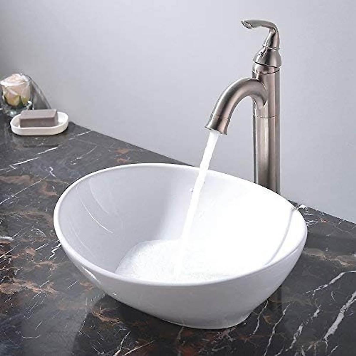 KINGO HOME 16" x 13" Bathroom Sink Bathroom Vessel Sinks, White Porcelain Ceramic Vessel Vanity Sink Art Basin Lavatory Above Counter Vanity Bathroom Sink Bathroom Sinks Above Counter Bowl